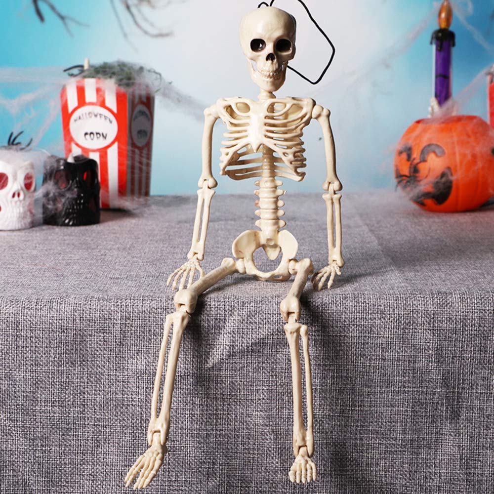 Oun Nana Halloween Posable Skeleton 16” Full Body Plastic Halloween Skeletons with Movable Joints, Mini Poseable Skeleton Toy for Halloween Party Decorations