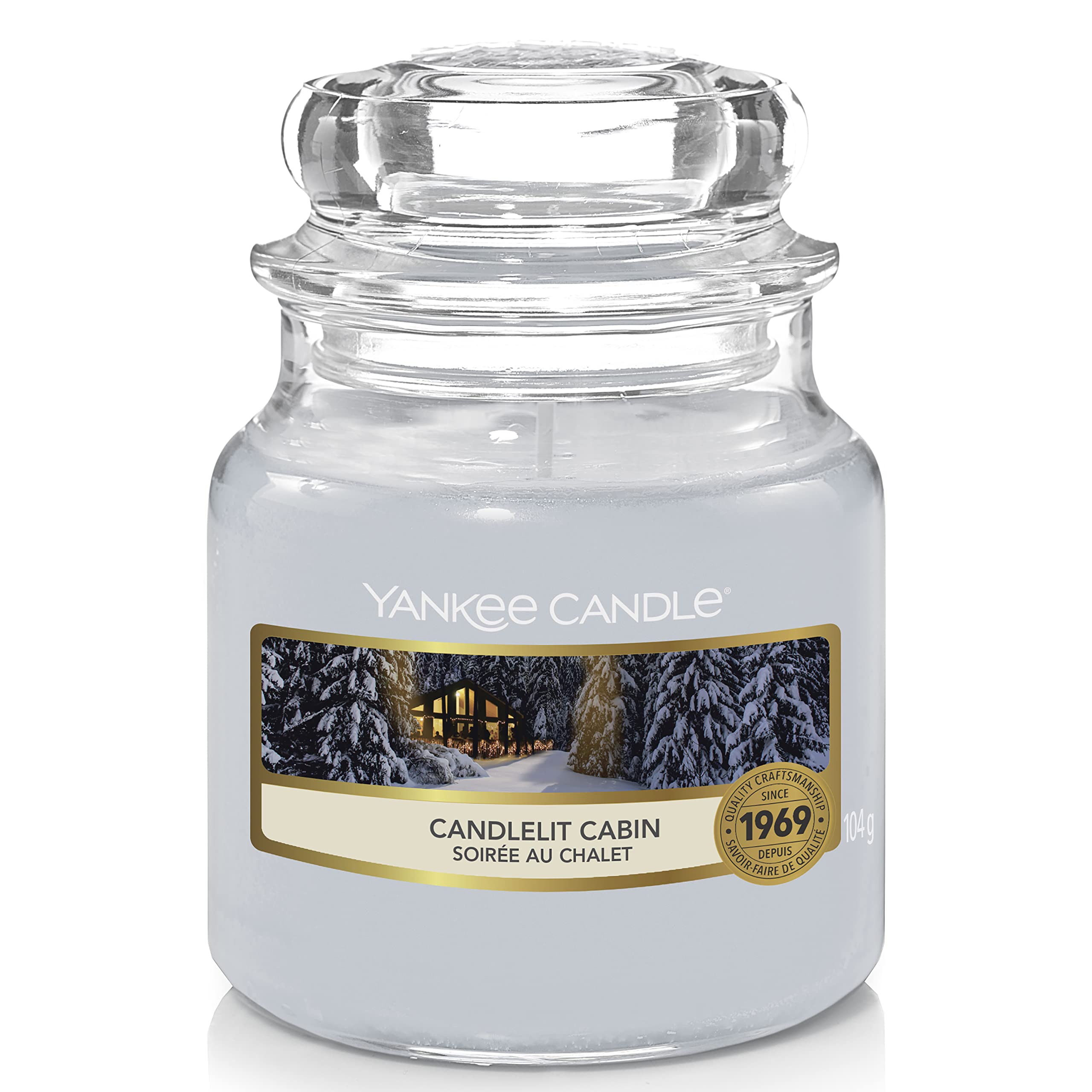 Yankee Candle Small Jar Scented Candle, Candlelit Cabin, Alpine Christmas Collection, Up to 30 Hours Burn Time