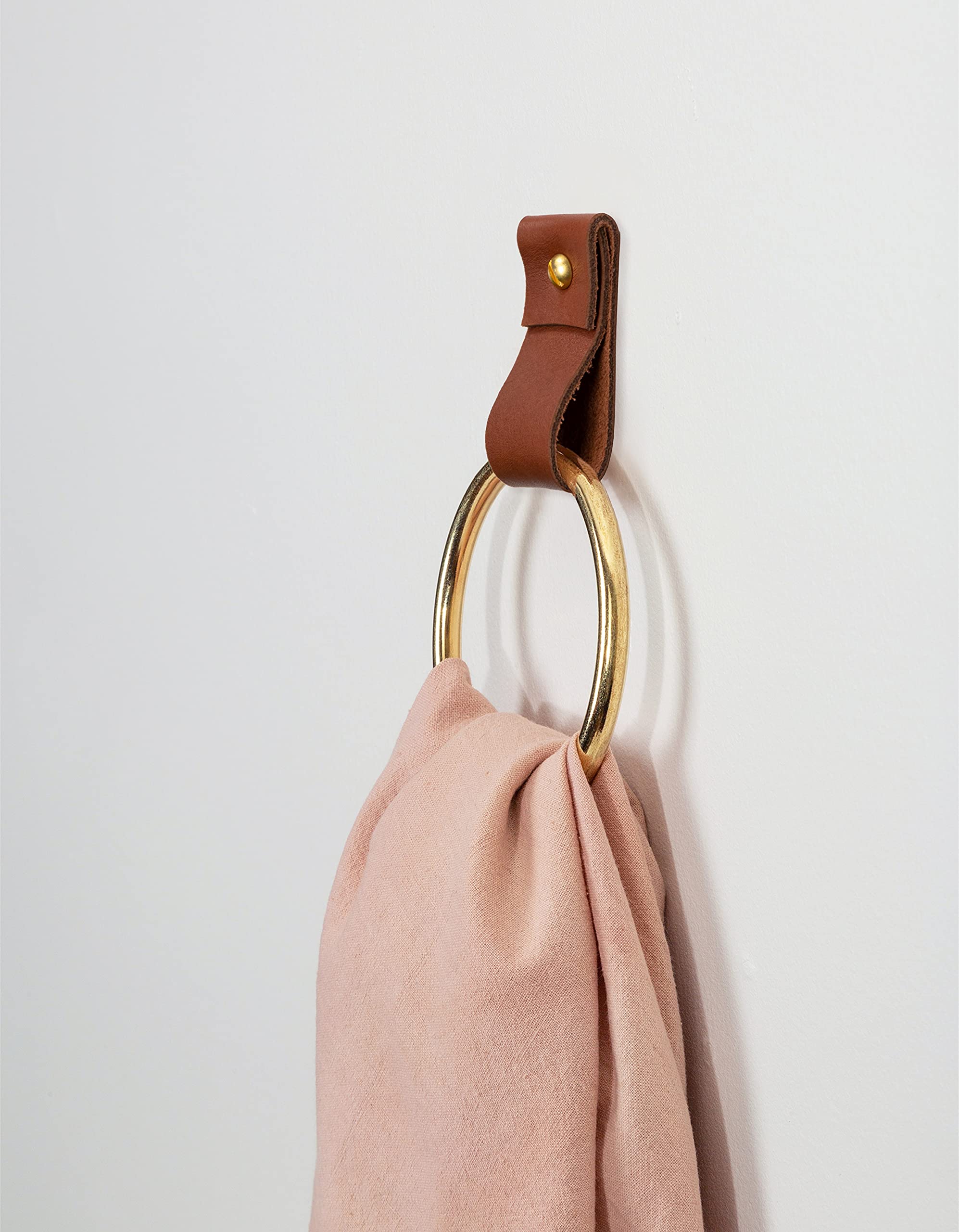 KEYAIIRA - Small Leather Wall Hook, wall hanging strap towel hook for wall leather loop strap for scarf storage boat paddle holder minimal towel bar rack storage