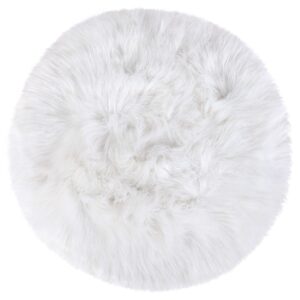 uxcell faux fur round rug,fluffy area mat,fluff rugs for bedroom floor sofa living room 2 x 2 feet snow white