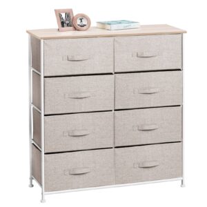 mDesign 38.31" High Steel Frame/Wood Top Storage Dresser Furniture Unit with 8 Removable Fabric Drawers - Large Bureau Organizer for Bedroom, Living Room, or Closet - Lido Collection, Linen/Tan