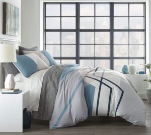 city scene - twin duvet cover set, soft bedding with matching sham, contemporary home decor (thorton blue, twin)