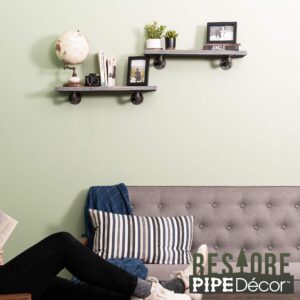 Industrial Pipe Wooden Shelves Restore by Pipe DÉCOR Premium Douglas Fir Wood Shelving 24-in Length Set of 2 Boards and 4 L Brackets Riverstone Grey Finish