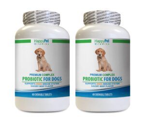 happy pet vitamins llc dog digestive probiotics - dog premium probiotics - savory beef flavor - stops diarrhea bad gas bad breath - gut health - dog supplements for gas - 2 bottles (120 treats)