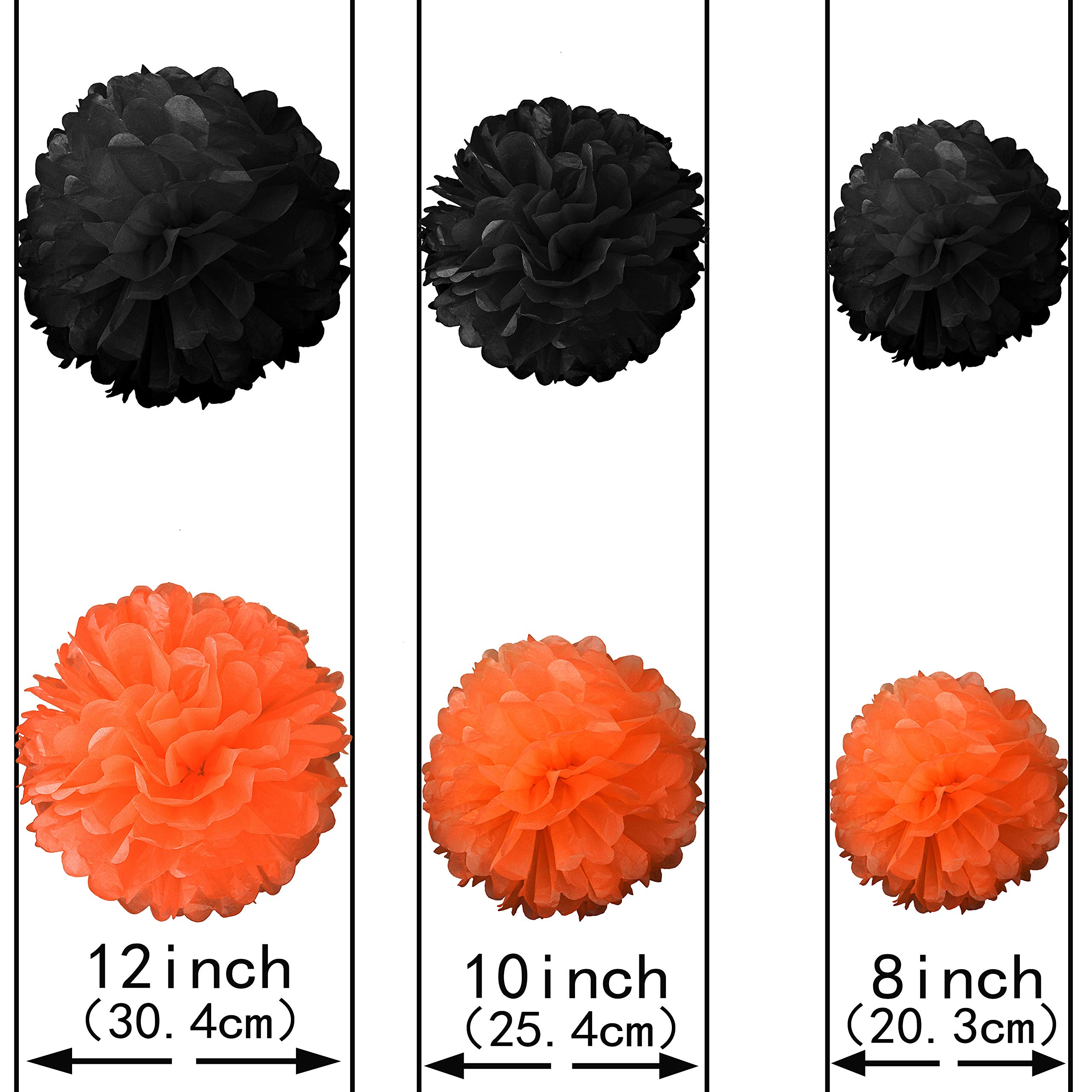 Black Orange Halloween Party Hanging Decorations - Graduation Construction Birthday Baby Shower Party Foil Swirls Tissue Paper Pom Poms Flowers Wedding Party Ceiling Hangings Decorations, 20Ct