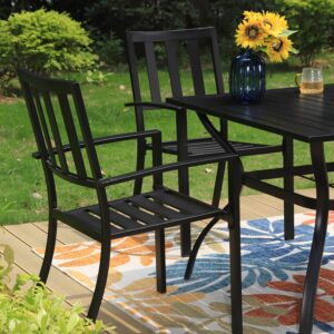 MFSTUDIO 4 Piece Black Metal Outdoor Furniture Patio Steel Frame Slat Seat Dining Arm Chairs with Angle Back,(Black)