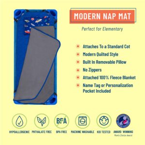 Wildkin Kids Modern Nap Mat with Reusable Pillow for Boys & Girls, Perfect for Elementary Sleeping Mat, Features Elastic Corner Straps, Soft Cotton Blend Materials Nap Mat for Kids (Out of this World)