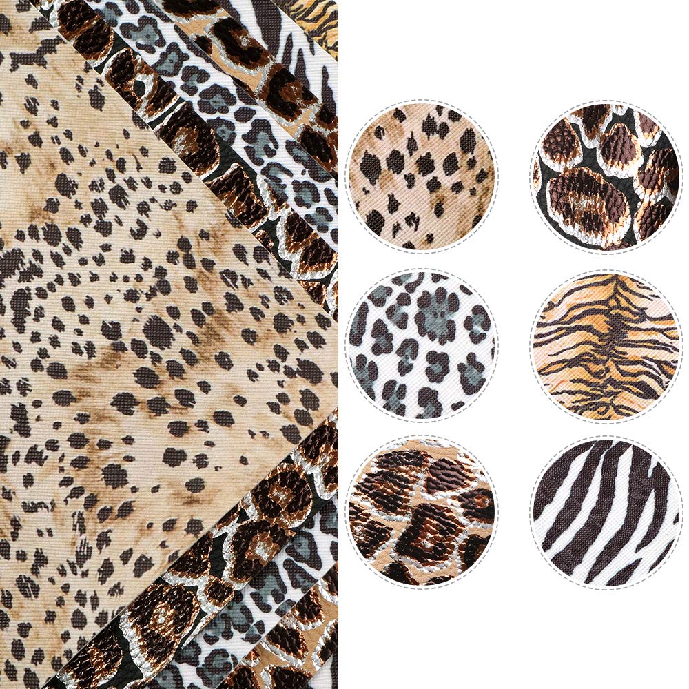 David accessories Metallic Leopard Zebra Pattern Printed Faux Leather Fabric Sheets 6 Pcs 7.7" x 12.9" (20 cm x 33 cm) Include 2 Kinds of Leather Fabric for DIY Bows Earrings (Leopard Printed Set)