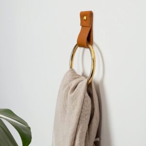 KEYAIIRA - Small Leather Wall Hook, wall hanging strap towel hook for wall leather loop strap for scarf storage boat paddle holder minimal towel bar rack storage