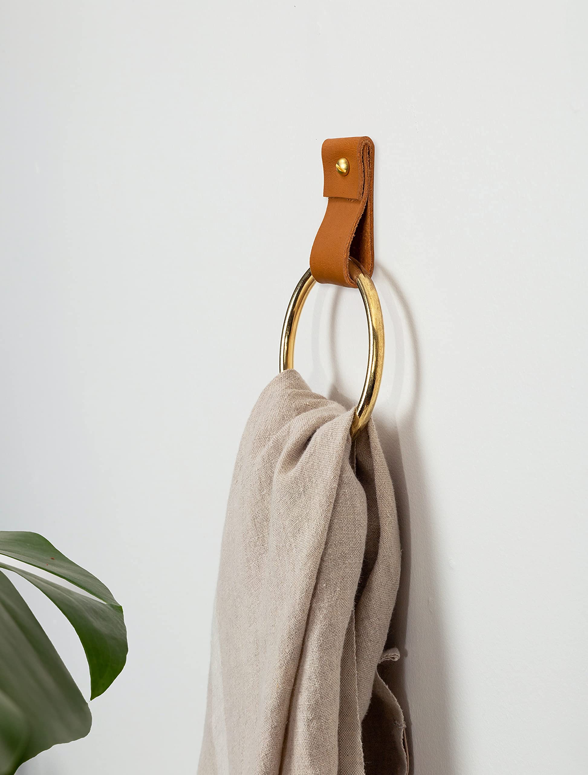 KEYAIIRA - Small Leather Wall Hook, wall hanging strap towel hook for wall leather loop strap for scarf storage boat paddle holder minimal towel bar rack storage