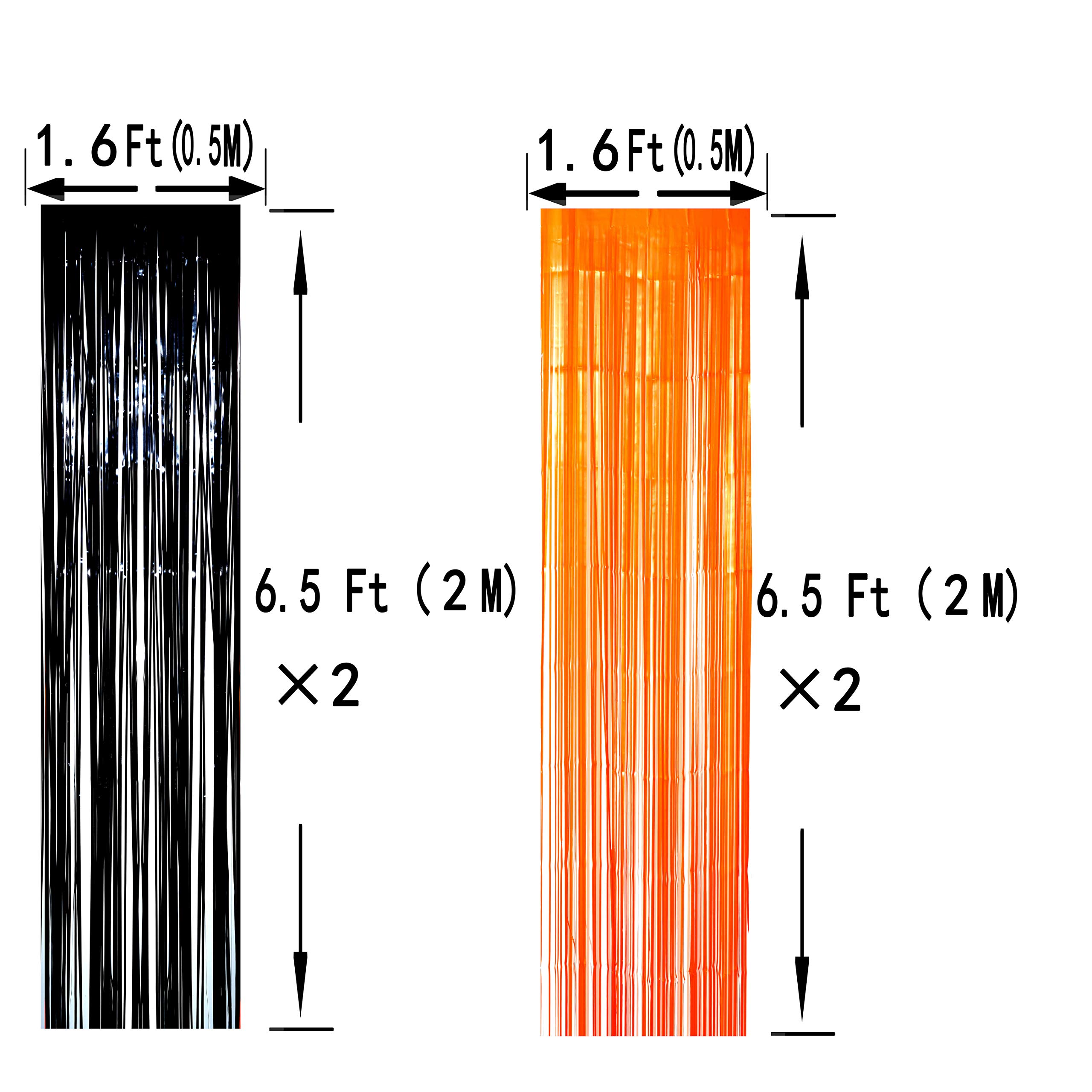 Black Orange Party Tinsel Foil Fringe Curtains - Halloween Construction 1st Birthday Baby Shower Graduation Wedding Party Streamers Photo Booth Props Backdrops Decorations