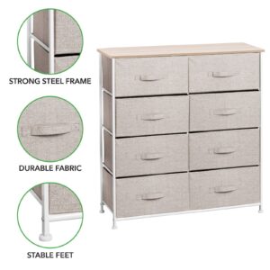 mDesign 38.31" High Steel Frame/Wood Top Storage Dresser Furniture Unit with 8 Removable Fabric Drawers - Large Bureau Organizer for Bedroom, Living Room, or Closet - Lido Collection, Linen/Tan