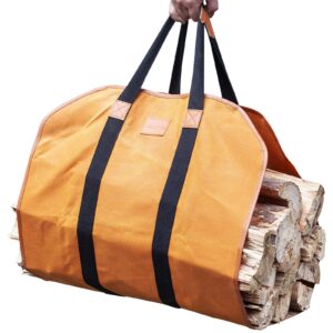 firewood carrier waxed canvas, 20oz heavy duty and large capacity firewood log tote bag for wood carrying, 21'' × 44''