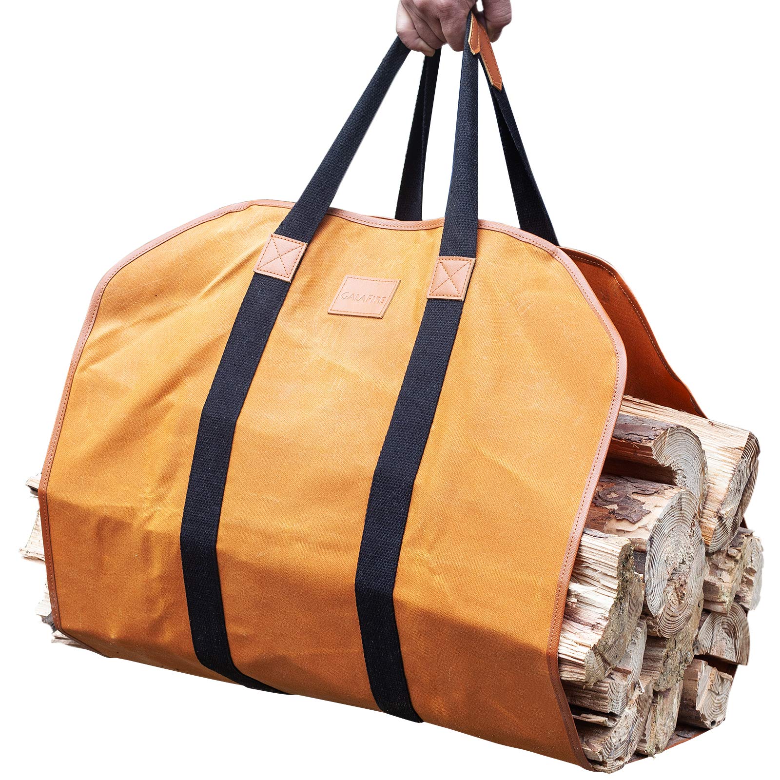 Firewood Carrier Waxed Canvas, 20oz Heavy Duty and Large Capacity Firewood Log Tote Bag for Wood Carrying, 21'' × 44''