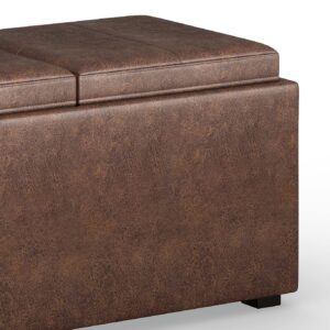 SIMPLIHOME Avalon 35 inch Wide Contemporary Rectangle 5 Pc Storage Ottoman in Distressed Chestnut Brown Vegan Faux Leather, Assembled, For the Living Room, Entryway and Family Room