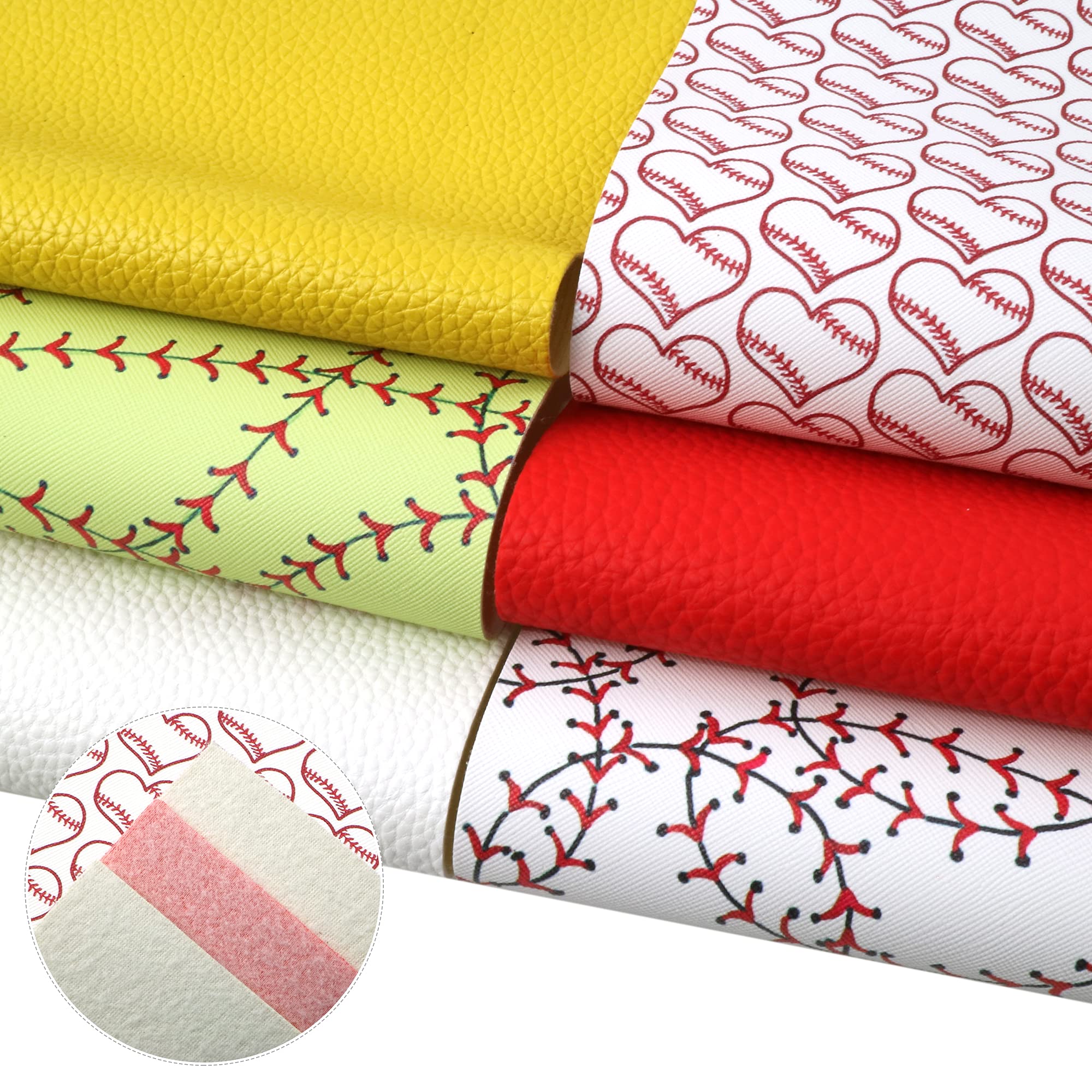 David accessories Sports Printed Faux Leather Fabric Sheets Lychee Pattern 6 Pcs 7.7" x 12.9" (20 cm x 33 cm) Include 2 Kinds of Leather Fabric for DIY Bows Earrings Making Crafts (Sports Set A)