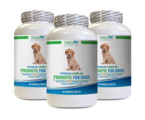 happy pet vitamins llc dog digestive support food - dog premium probiotics - savory beef flavor - stops diarrhea bad gas bad breath - gut health - dog probiotic pills - 3 bottles (180 treats)