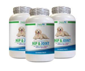 happy pet vitamins llc joint supplement for dogs - dog hip and joint health - stiff joint solution - lubricates joints - vet approved - dog liver treats - 3 bottles (360 treats)