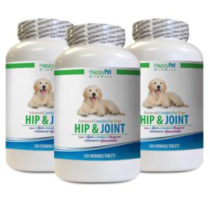 HAPPY PET VITAMINS LLC Joint Supplement for Dogs - Dog Hip and Joint Health - Stiff Joint Solution - LUBRICATES Joints - Vet Approved - Dog Liver Treats - 3 Bottles (360 Treats)