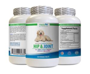 happy pet vitamins llc dog joint and hip supplement - dog hip and joint health - stiff joint solution - lubricates joints - vet approved - dog glucosamine chews - 1 bottle (120 treats)