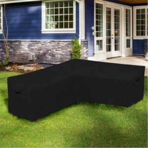 Linkool Outdoor Furniture Covers Patio Sectional Couch Protector Waterproof V Shaped Black Small Size 85x34x30H Inches