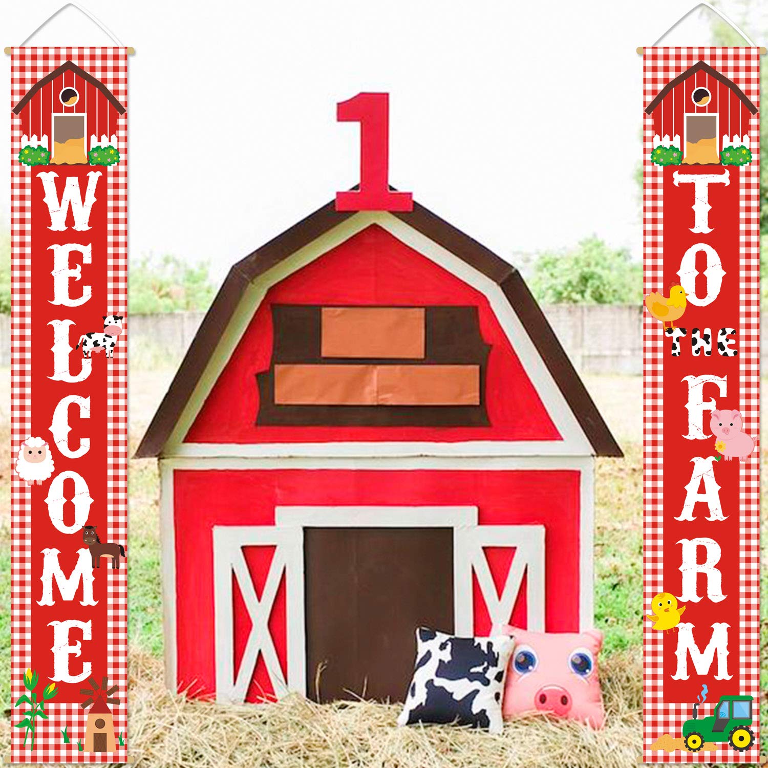 Farm Animal Porch Banner, Barnyard Party Decorations, Farm Animal Themed Party Door Banner, 12×71 Inches, Farm Animal Decorations for Baby Shower Birthday Wedding Party