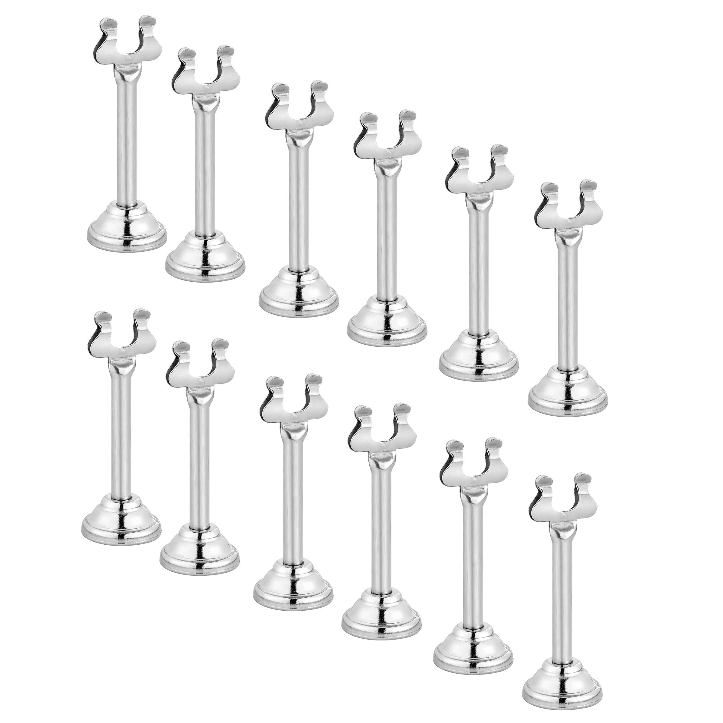 Alpine Industries 3" Harp Style Place Card Holder - Table Card Holder - Tabletop Menu Holder - Table Number Holder -Great for Restaurants, Weddings Banquets - Silver (12 Pack),495-12-CRM