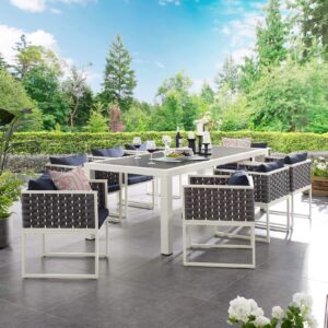 modway stance outdoor patio woven rope 9-piece dining furniture set