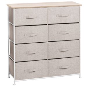 mdesign 38.31" high steel frame/wood top storage dresser furniture unit with 8 removable fabric drawers - large bureau organizer for bedroom, living room, or closet - lido collection, linen/tan