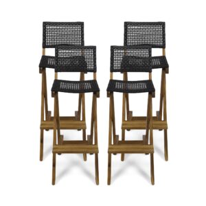 gdfstudio outdoor folding acacia wood barstools (set of 4), teak and brown