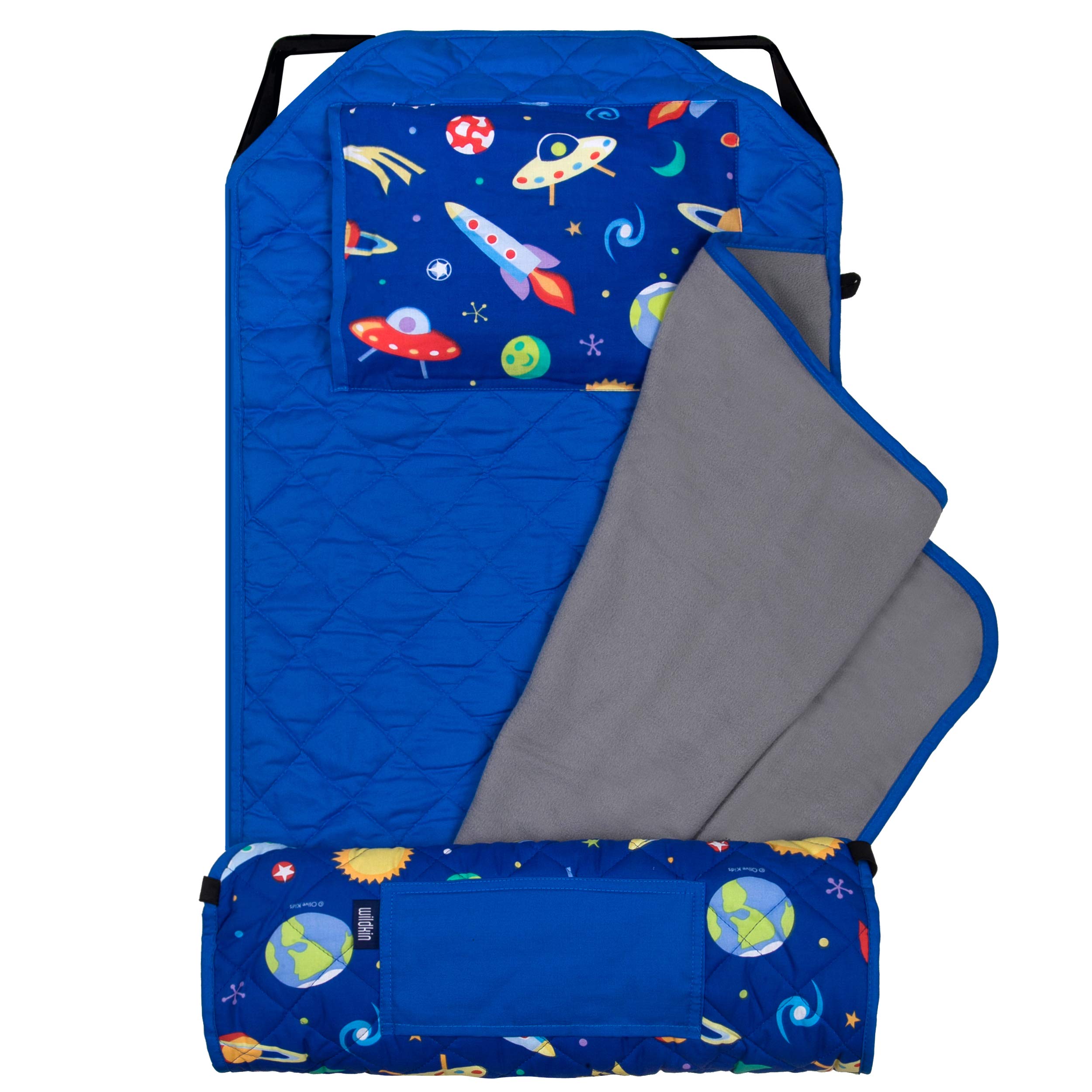 Wildkin Kids Modern Nap Mat with Reusable Pillow for Boys & Girls, Perfect for Elementary Sleeping Mat, Features Elastic Corner Straps, Soft Cotton Blend Materials Nap Mat for Kids (Out of this World)