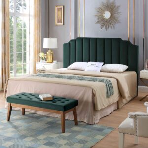 24KF Modern Velvet Upholstered King/Cal King Headboard, Tufted Headboard for King/Cal King Bed, Modern Vertical Channel Design with Curved Tufted King Head Board-Jade