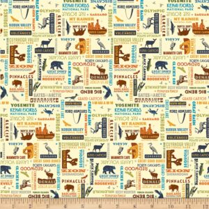 riley blake national parks word print cream, fabric by the yard