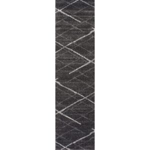 nuLOOM 2x12 Thigpen Contemporary Area Rug, Charcoal, Abstract Lines, Non-Slip Backing, Stain Resistant, For Bedroom, Dining Room, Living Room, Hallway, Office, Kitchen, Entryway