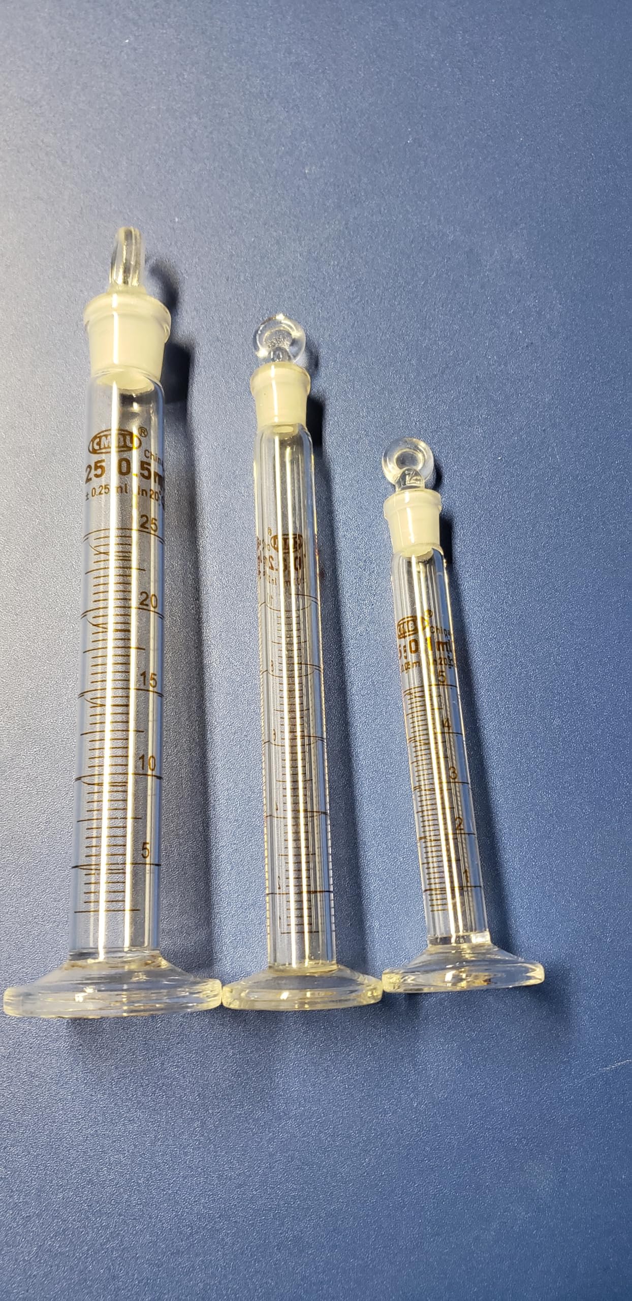 Lab Glass Cylinder with Stopper 5ml 10ml 25ml Graduated A Set Of 3 New