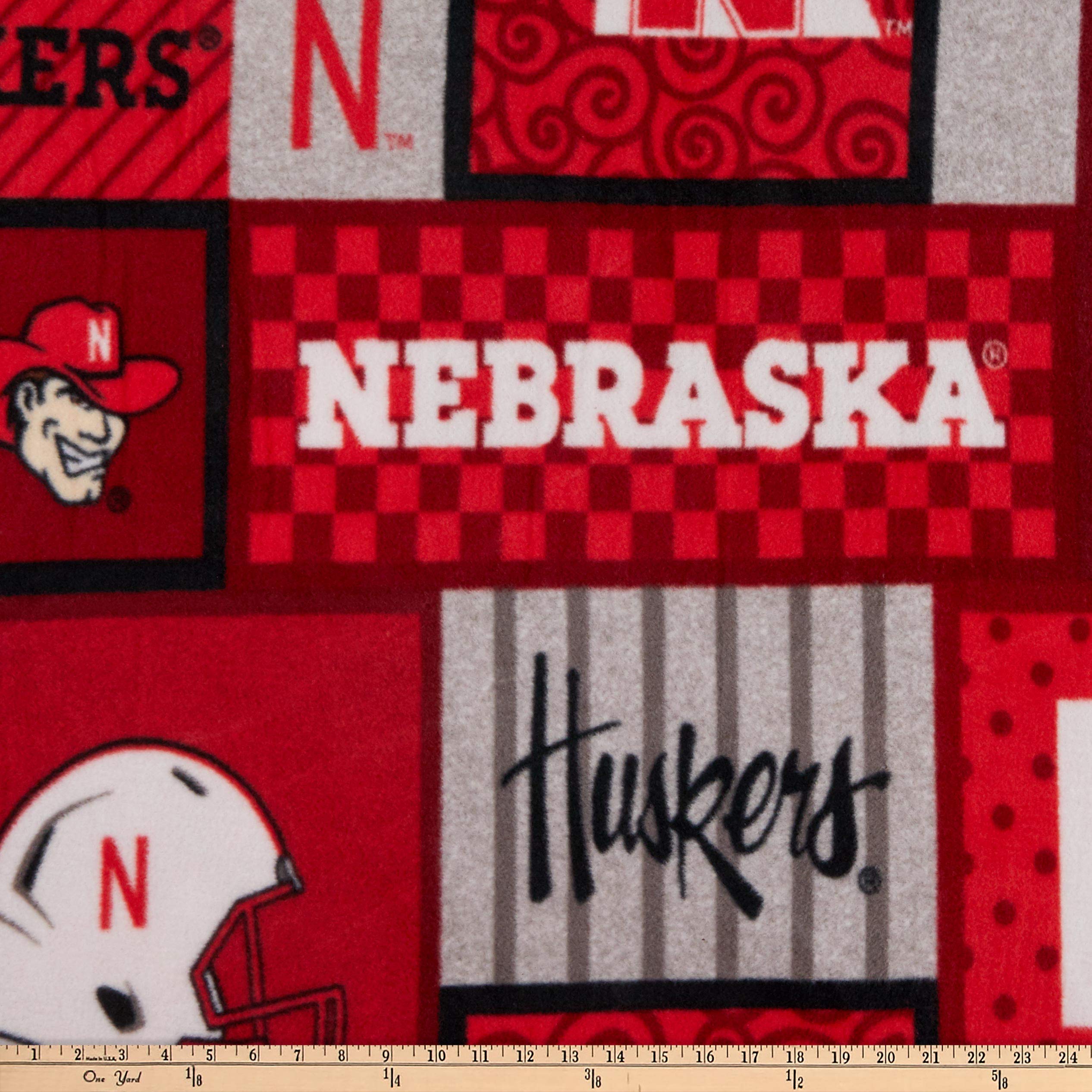 NCAA Nebraska Cornhuskers College Patch Fleece, Fabric by the Yard