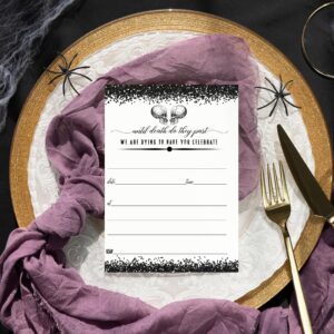 Paper Clever Party Glam Skull Halloween Invitations with Envelopes (25 Pack) - Halloween Wedding, Until Death Bridal Shower - Gothic Black & White 5x7 Blank Cards