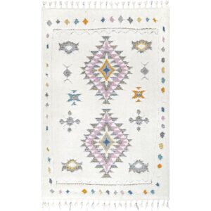 nuLOOM Jocelyn Tribal Shag Tasseled Area Rug, 8x10, White