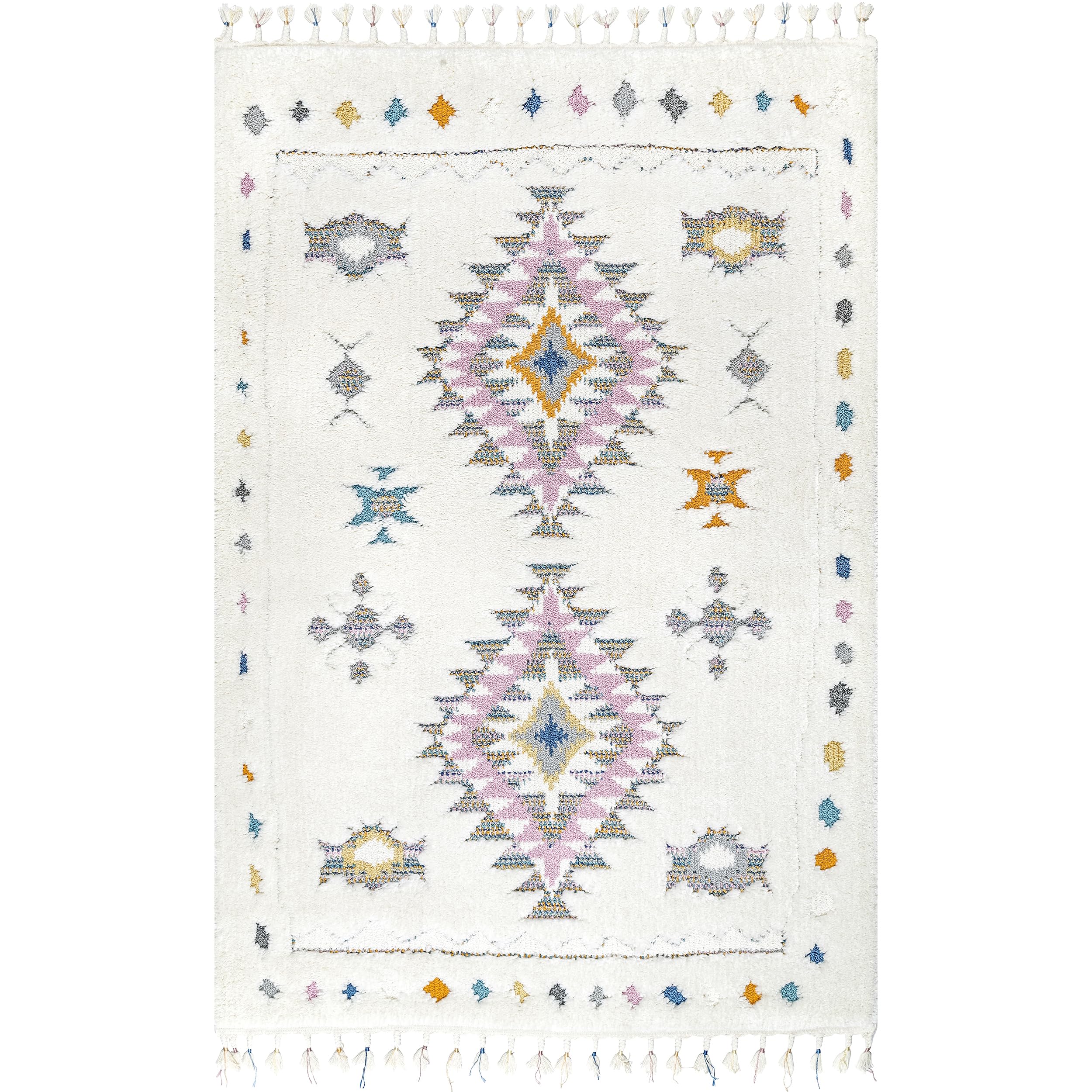 nuLOOM Jocelyn Tribal Shag Tasseled Area Rug, 8x10, White