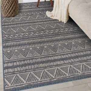 rugshop geometric bohemian indoor outdoor rug – bohemian area rug/outdoor rug deck rugs, non-shedding balcony rugs, boho patio rug, 5' x 7' blue