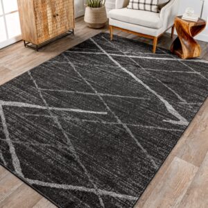 nuLOOM 2x12 Thigpen Contemporary Area Rug, Charcoal, Abstract Lines, Non-Slip Backing, Stain Resistant, For Bedroom, Dining Room, Living Room, Hallway, Office, Kitchen, Entryway