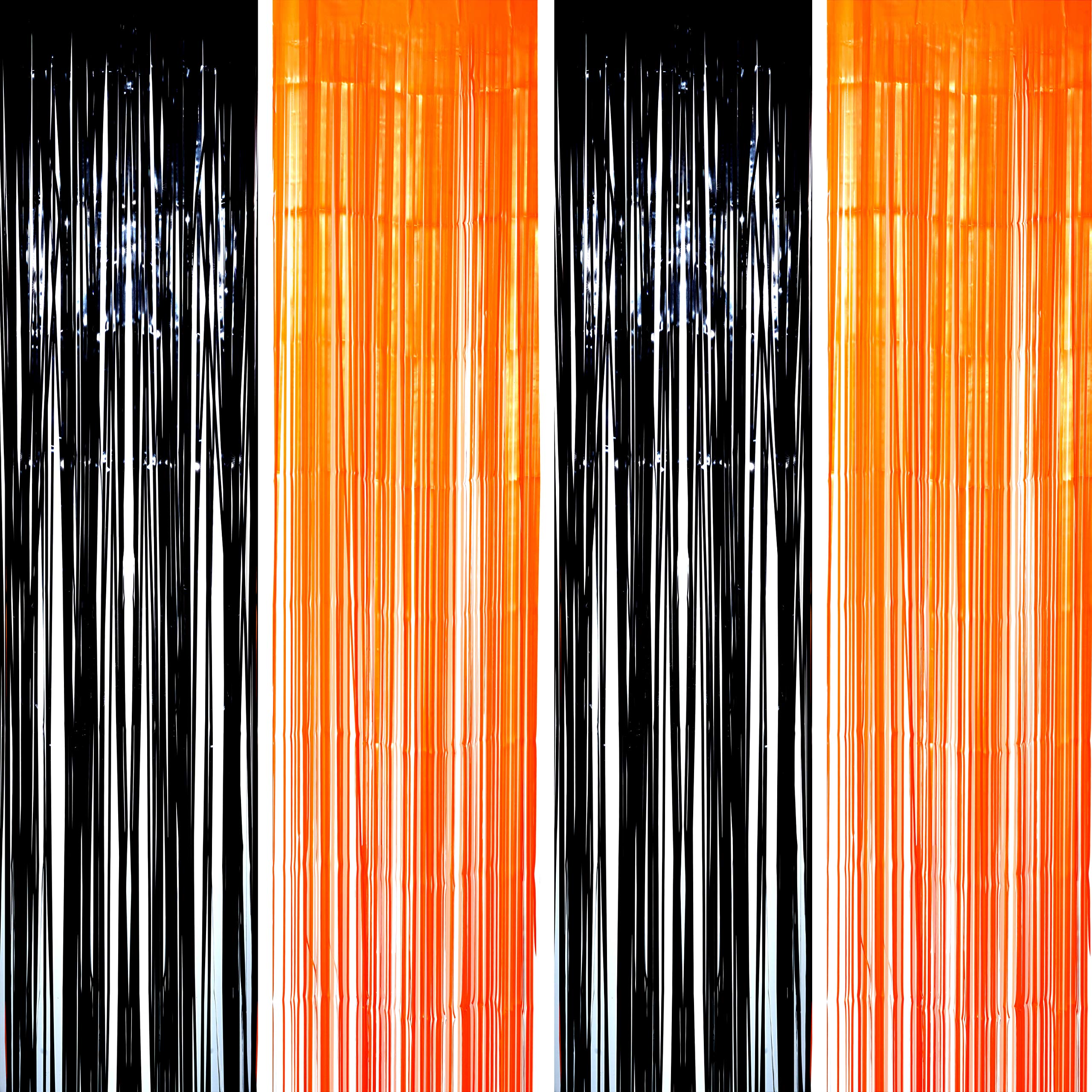 Black Orange Party Tinsel Foil Fringe Curtains - Halloween Construction 1st Birthday Baby Shower Graduation Wedding Party Streamers Photo Booth Props Backdrops Decorations