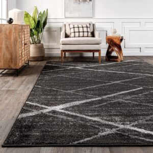 nuLOOM 2x12 Thigpen Contemporary Area Rug, Charcoal, Abstract Lines, Non-Slip Backing, Stain Resistant, For Bedroom, Dining Room, Living Room, Hallway, Office, Kitchen, Entryway