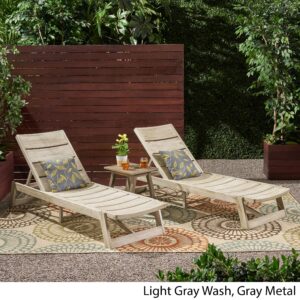 GDFStudio Outdoor Acacia Wood Chaise 3 Piece Lounge Set