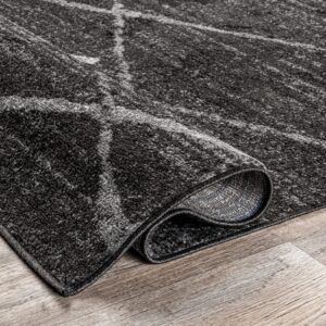 nuLOOM 2x12 Thigpen Contemporary Area Rug, Charcoal, Abstract Lines, Non-Slip Backing, Stain Resistant, For Bedroom, Dining Room, Living Room, Hallway, Office, Kitchen, Entryway