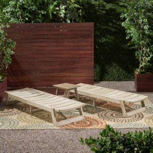 GDFStudio Outdoor Acacia Wood Chaise 3 Piece Lounge Set