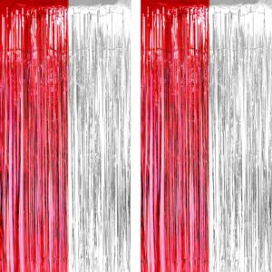 red white party tinsel foil fringe curtains - circus welcome carnival under the top birthday baby shower graduation party backdrops wedding valentines day party decor photo booth backdrops decorations