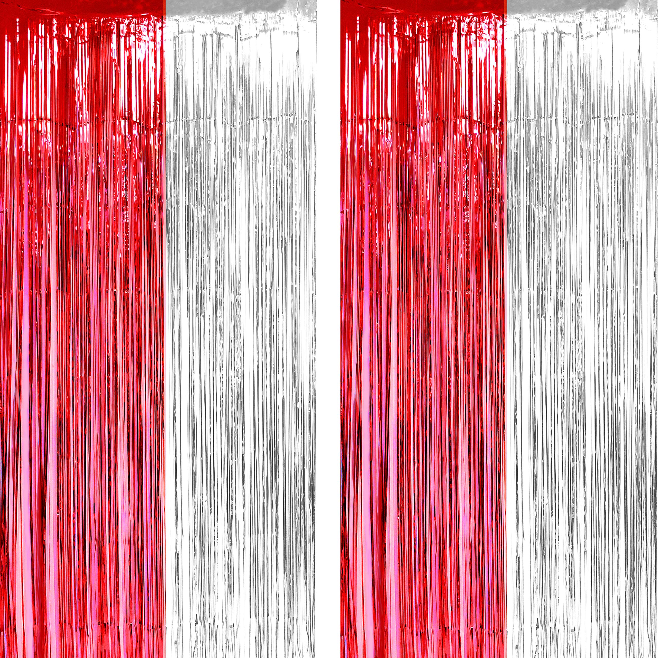 Red White Party Tinsel Foil Fringe Curtains - Circus Welcome Carnival Under the Top Birthday Baby Shower Graduation Party Backdrops Wedding Valentines Day Party Decor Photo Booth Backdrops Decorations