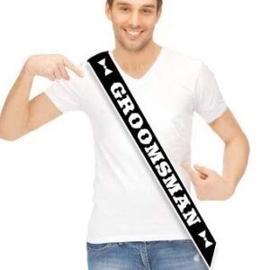 Groom Wedding Party Sash Bundle, Groom (x1), Best Man (x1), Groomsman (x3) Bachelor Bridal Shower Supplies Decorations Favors Gifts Black Sashes White Letters Kit Accessories Decor - Set of 5