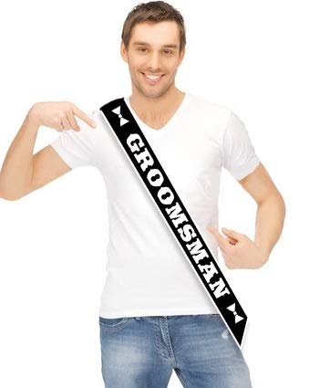 Groom Wedding Party Sash Bundle, Groom (x1), Best Man (x1), Groomsman (x3) Bachelor Bridal Shower Supplies Decorations Favors Gifts Black Sashes White Letters Kit Accessories Decor - Set of 5